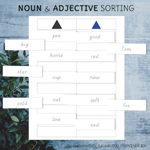 Montessori Parts of Speech Noun and Adjective Sorting Activity. Grammar ...