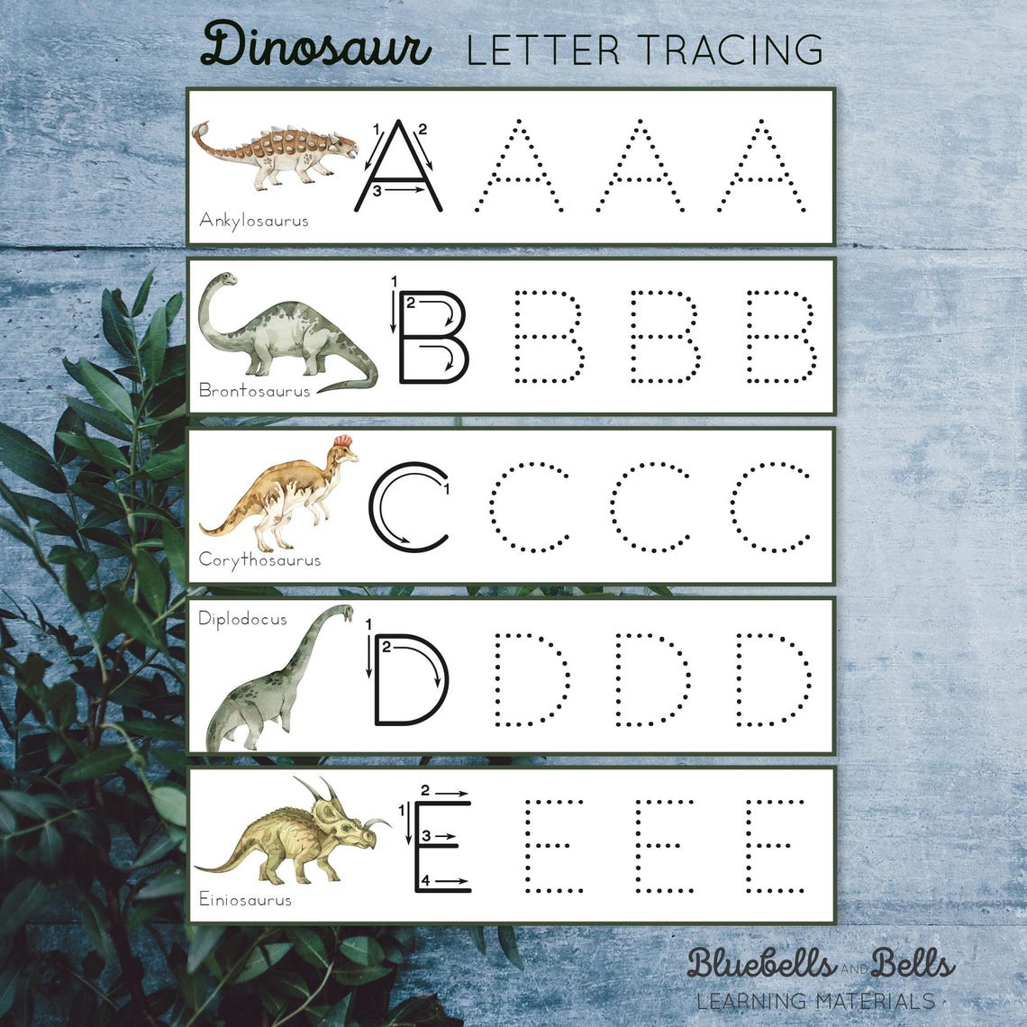 Dinosaur Alphabet Cards Tracing Letters. Preschool Montessori ...