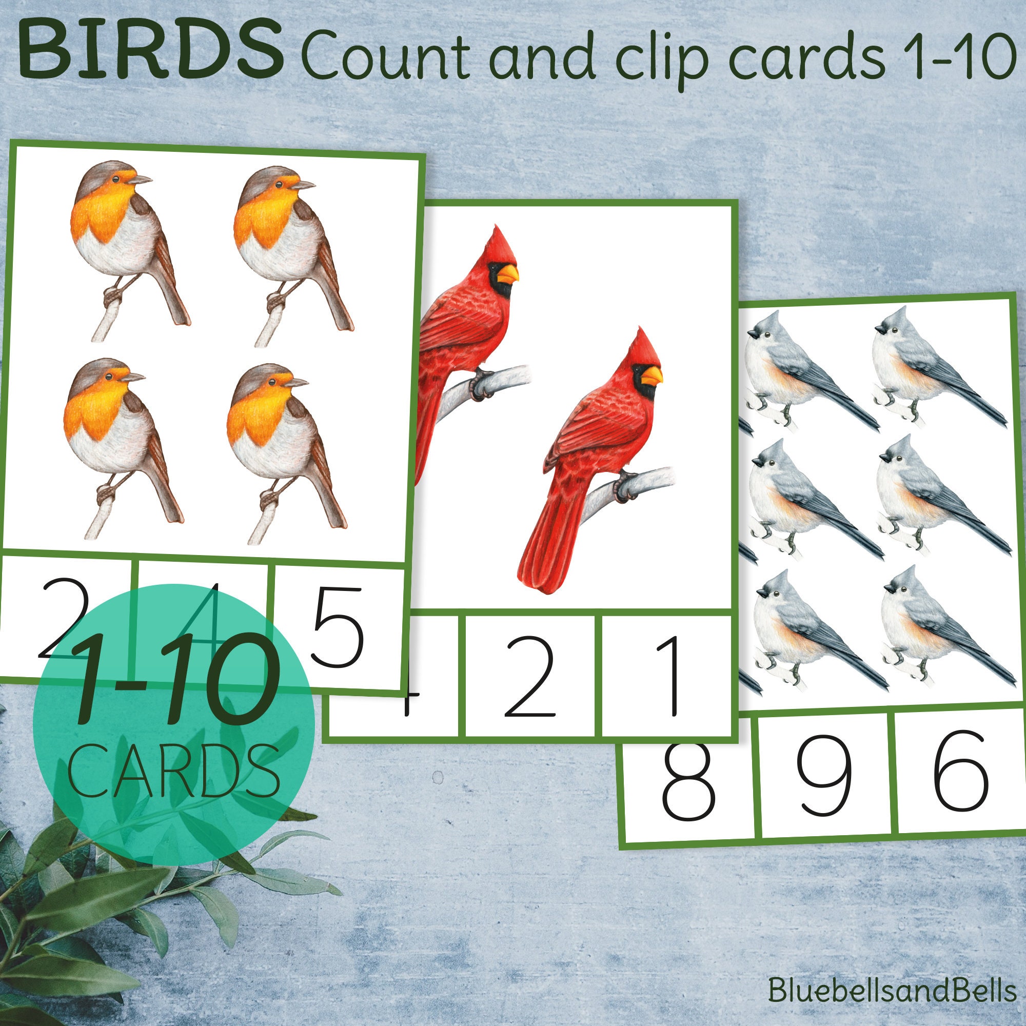 Birds Count and Clip Cards 1-10. Spring Montessori Printable. | Etsy