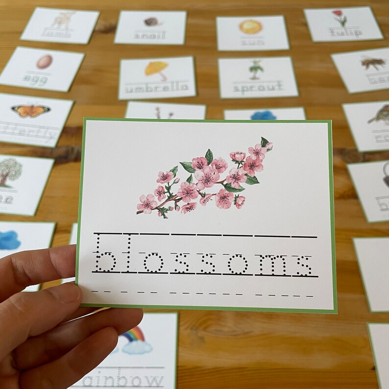 Spring Preschool Printable Word Tracing Cards. Kindergarten Handwriting ...