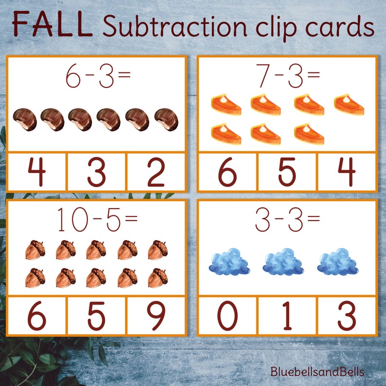 Fall Montessori Printable Subtraction Clip Cards 0-10. - Etsy
