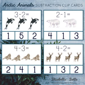 Winter Montessori Printable Count and Clip Cards Subtraction Polar ...