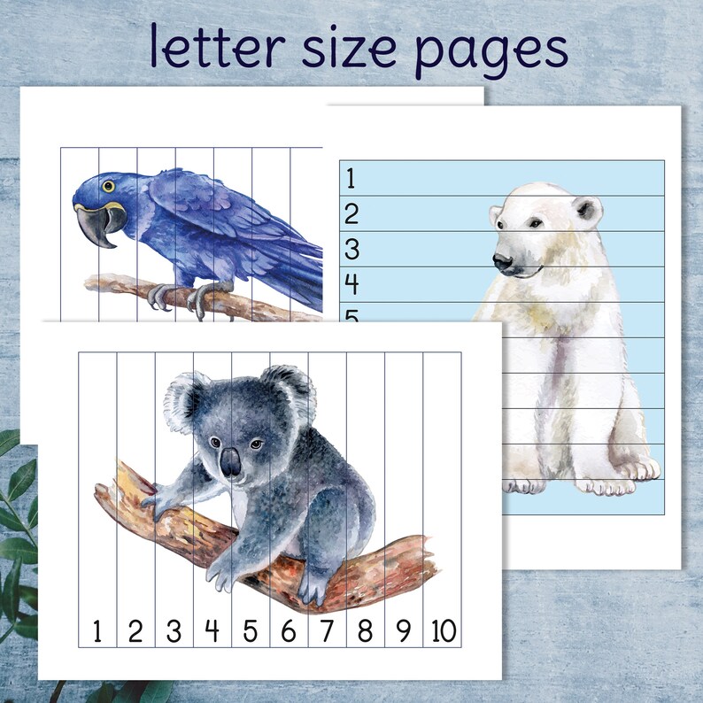 Animal Puzzles 1-10 Number Sequence. Kids Printable Counting - Etsy