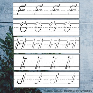 Uppercase Alphabet Tracing D'nealian Font. Letter Formation Preschool ...
