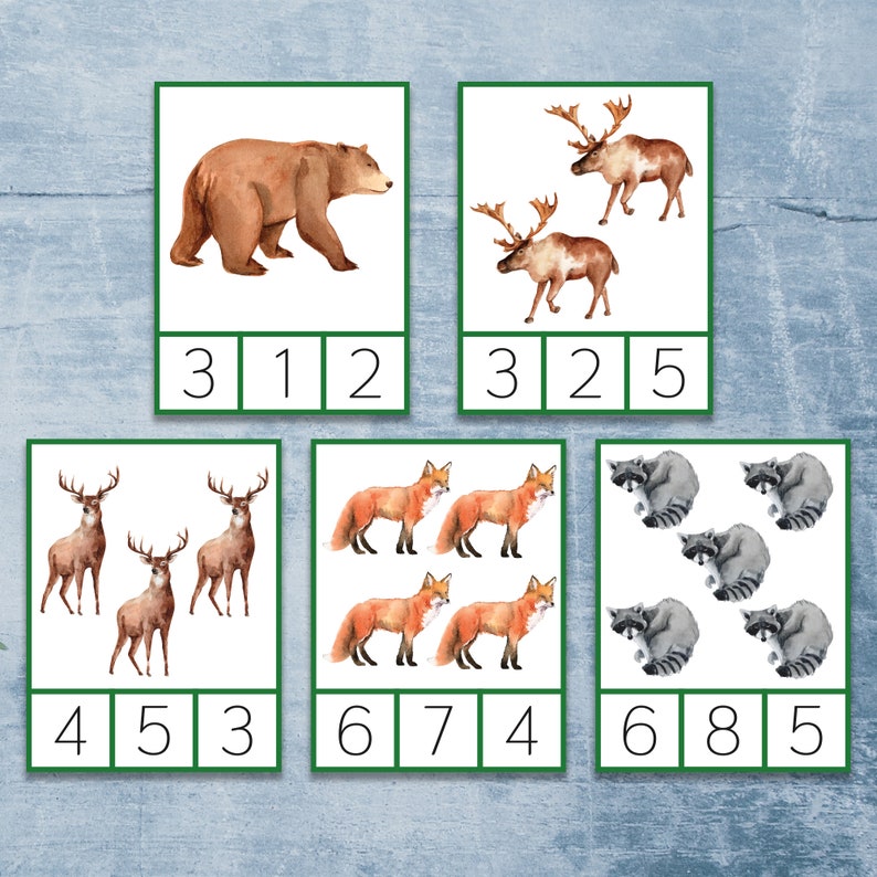 Woodland Animals Count and Clip Cards 1-10. Montessori - Etsy