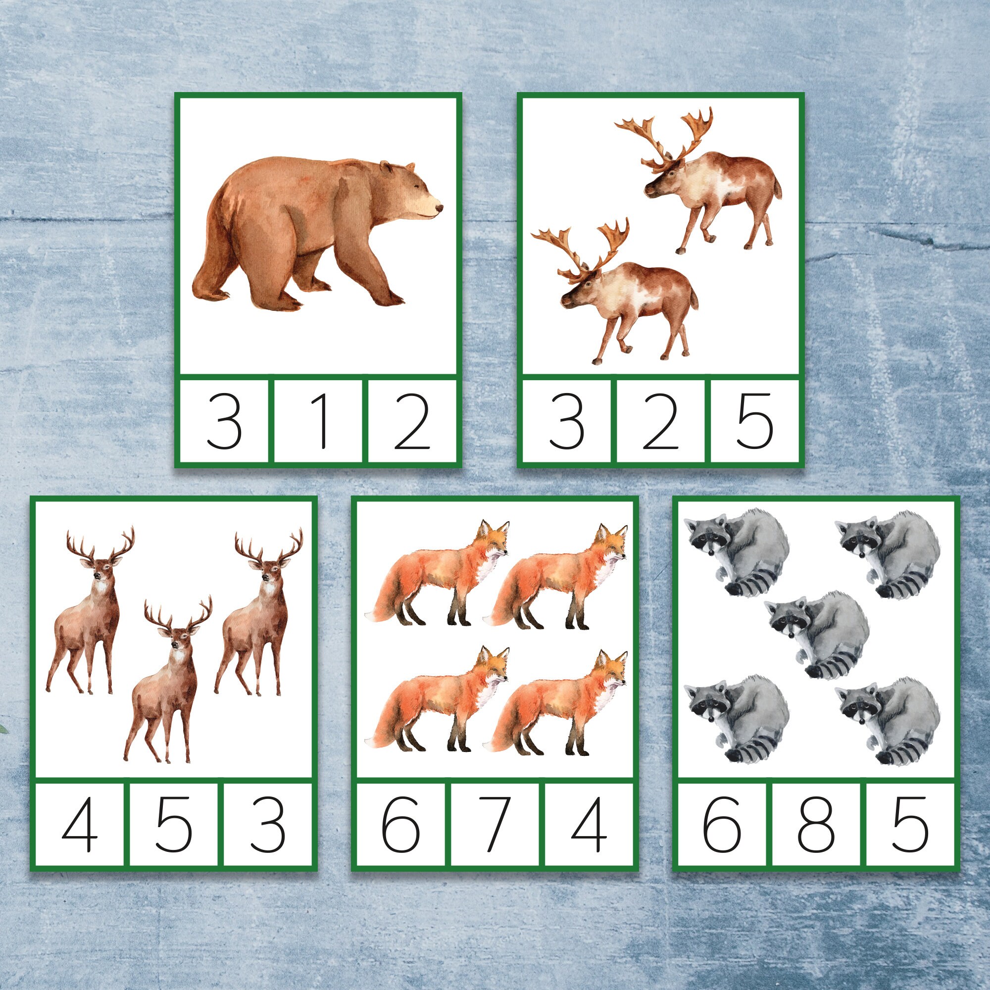 Woodland Animals Count and Clip Cards 1-10. Montessori Printable. - Etsy