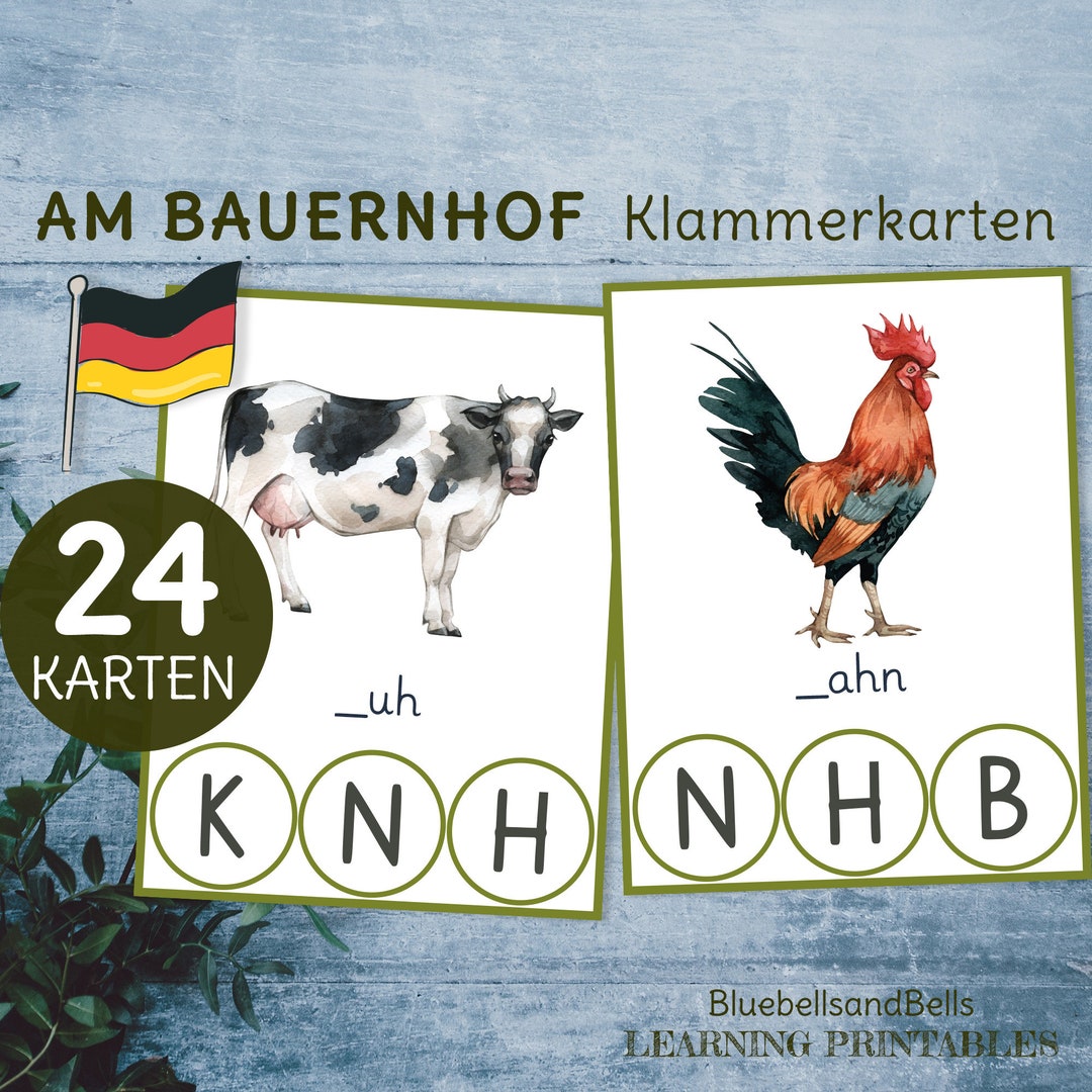 Anlaute Klammerkarten Bauernhoftiere. Kindergarten Und Grundschule ...