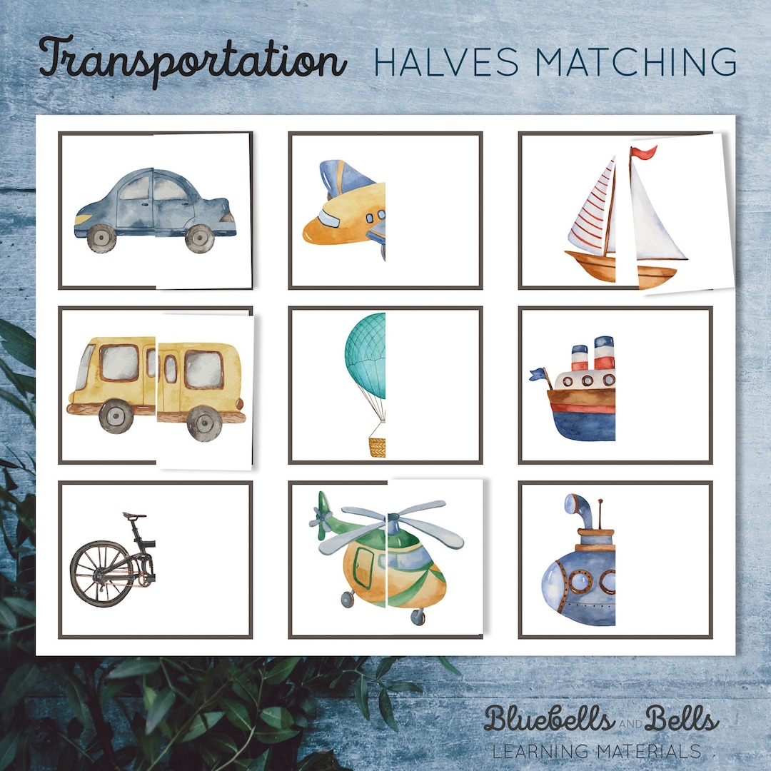 Vehicles Puzzle Printable. Transportation Halves Matching Activity for ...