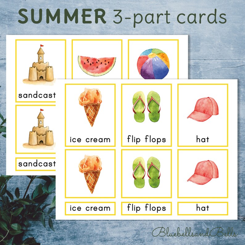 Summer Montessori Printable 3-part Cards. Summer Preschool and - Etsy