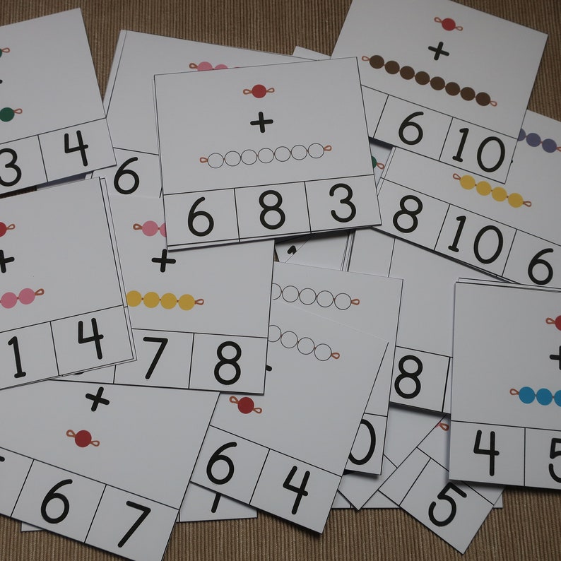 Montessori Addition Colored Beads Clip Cards. Montessori | Etsy
