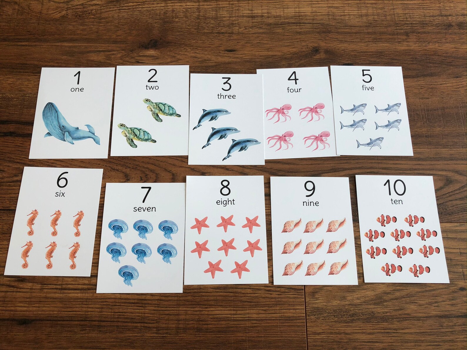 Number 1-10 Flashcards Ocean. Toddler Watercolor Printable - Etsy