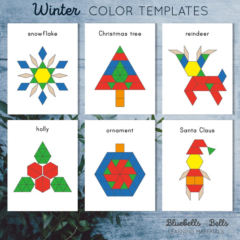 Winter Pattern Blocks Templates. Preschool and Kindergarten Printable ...