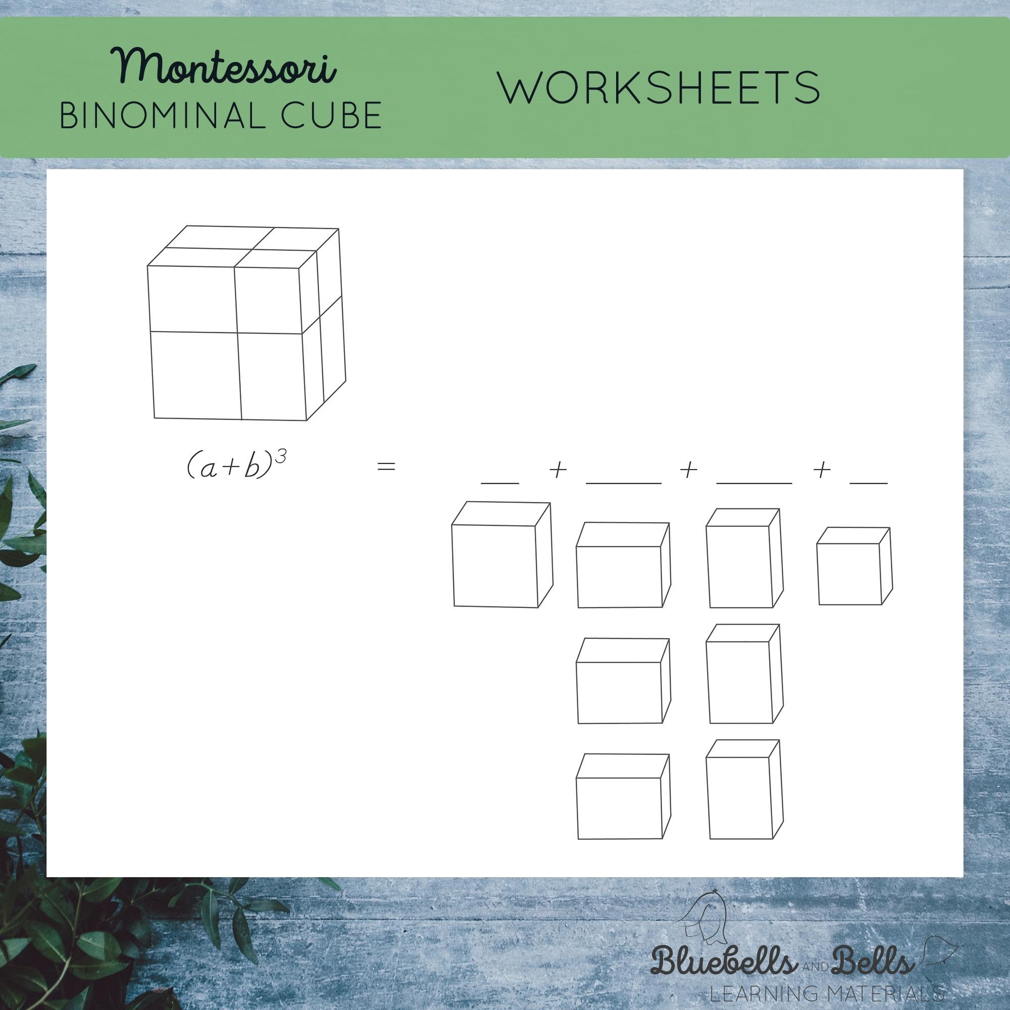 Montessori Binominal Cube Equation Printable Chart, Worksheets and ...