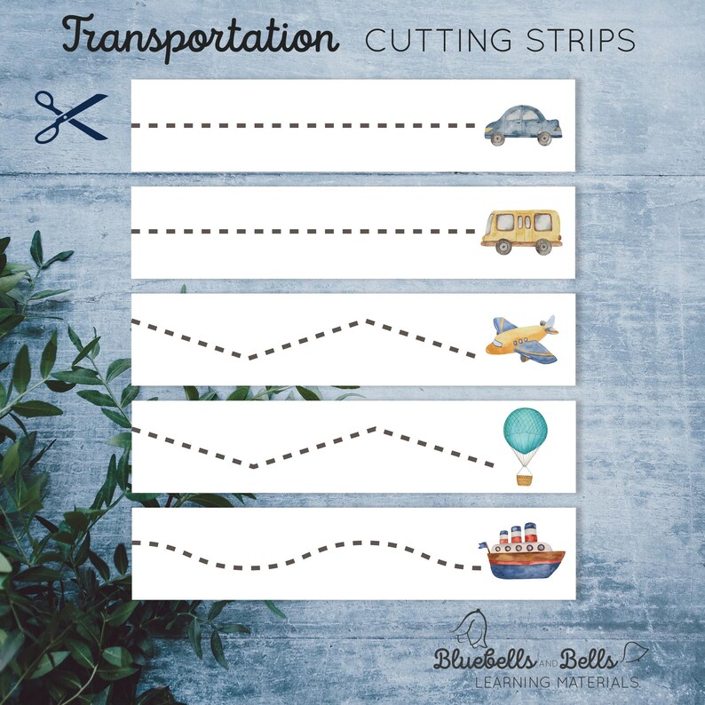 Montessori Printable Cutting Practice Strips Transportation. Toddler ...