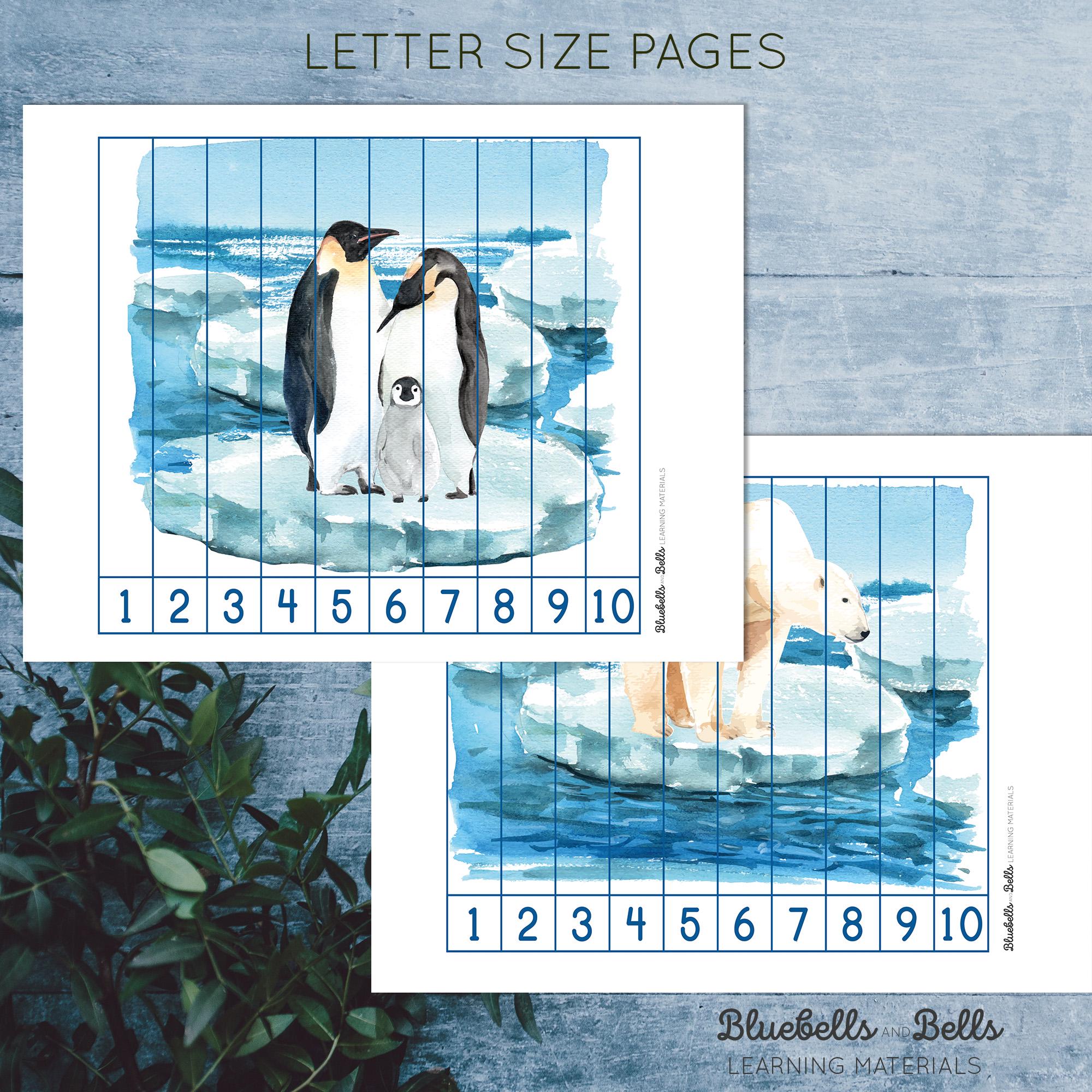 Polar Bear and Penguins Number Sequence 1-10 Puzzles. Montessori Winter ...