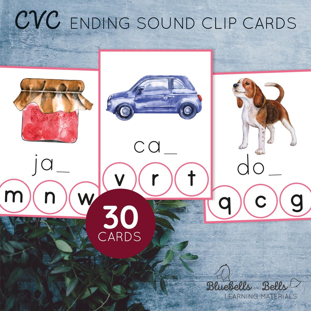 Ending Sound Clip Cards. Montessori CVC Word Cards. Phonics Preschool ...