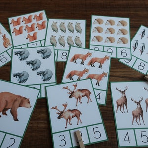 Woodland Animals Count and Clip Cards 1-10. Montessori Printable. - Etsy