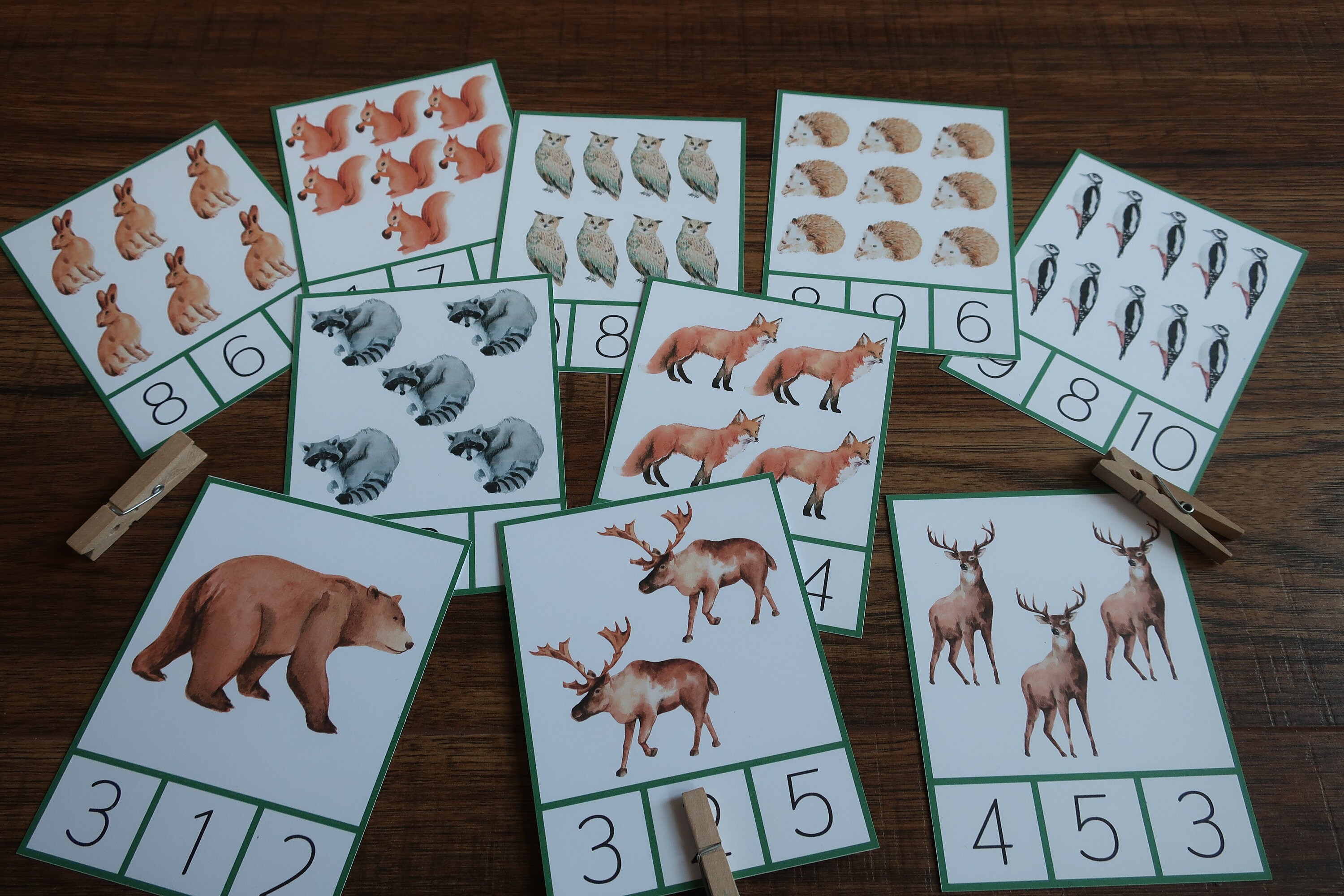 Woodland Animals Count and Clip Cards 1-10. Montessori Printable. - Etsy