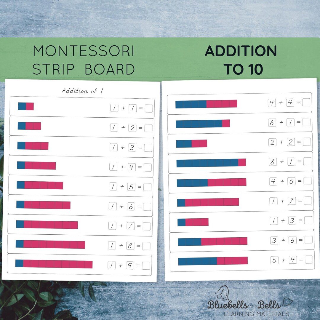Montessori Addition to 10 Worksheets. Addition Strip Board Extension ...