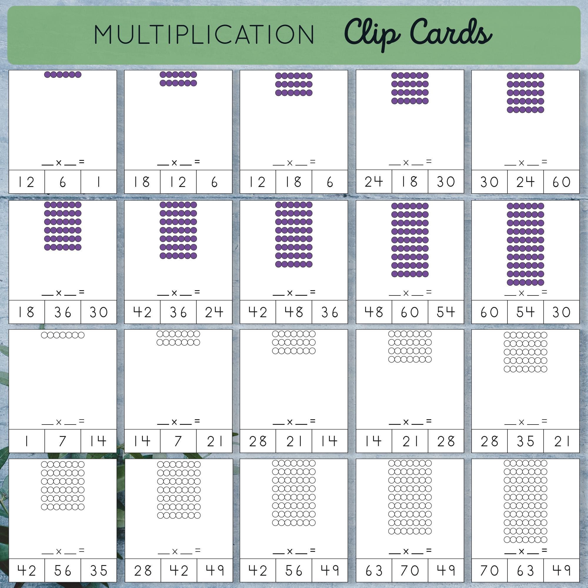 Montessori Bead Bars Multiplication Arrays Clip Cards - Etsy