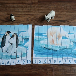 Polar Bear and Penguins Number Sequence 1-10 Puzzles. Montessori Winter ...