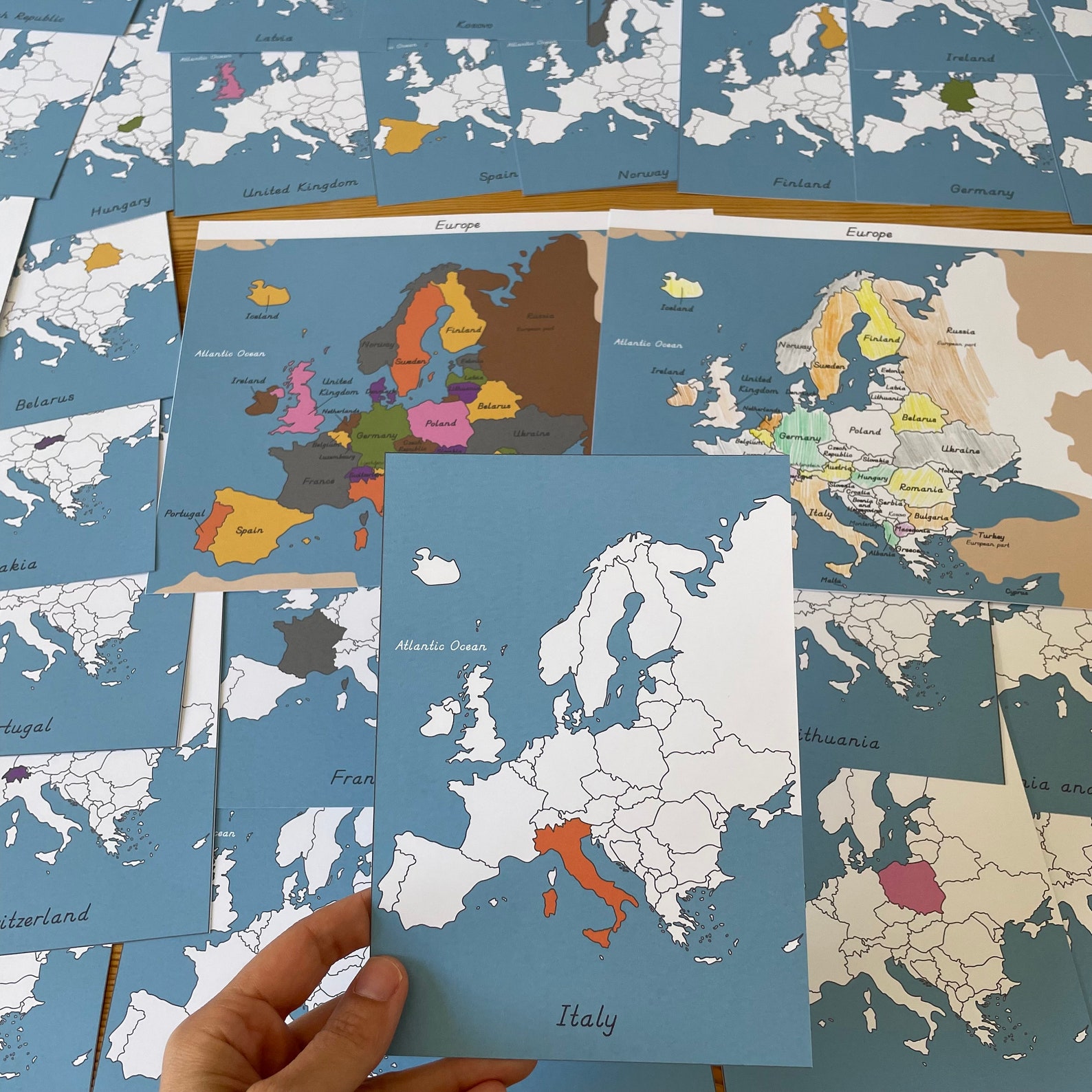Montessori Europe Maps Country Cards. Continent Study Printable. - Etsy