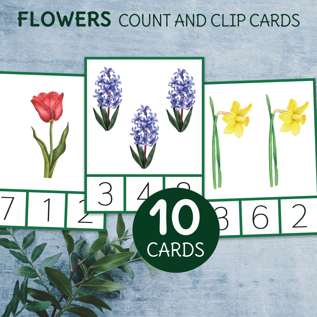 Flower Preschool Printable Count and Clip Cards 1-10. Montessori Spring ...