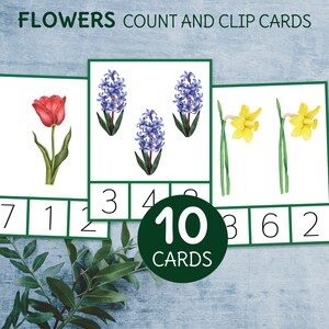 Flower Preschool Printable Count and Clip Cards 1-10. Montessori Spring ...