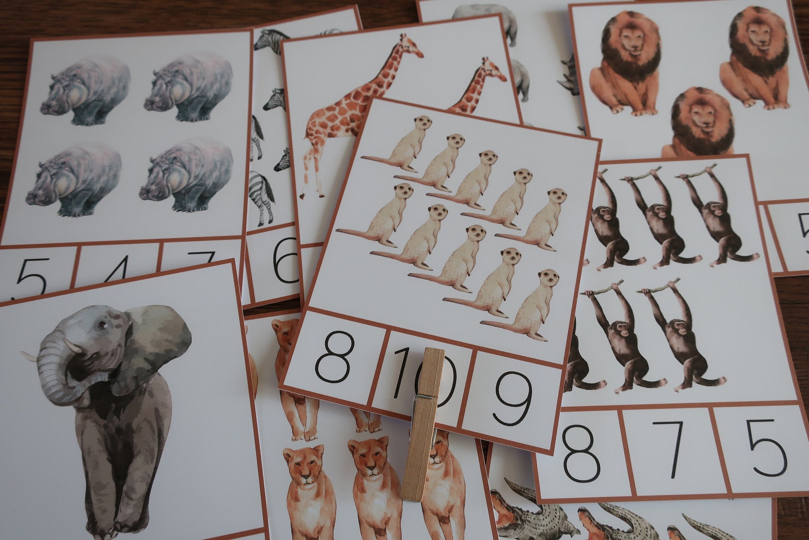 Africa Animal Printable Count and Clip Cards 1-10. Preschool Counting ...