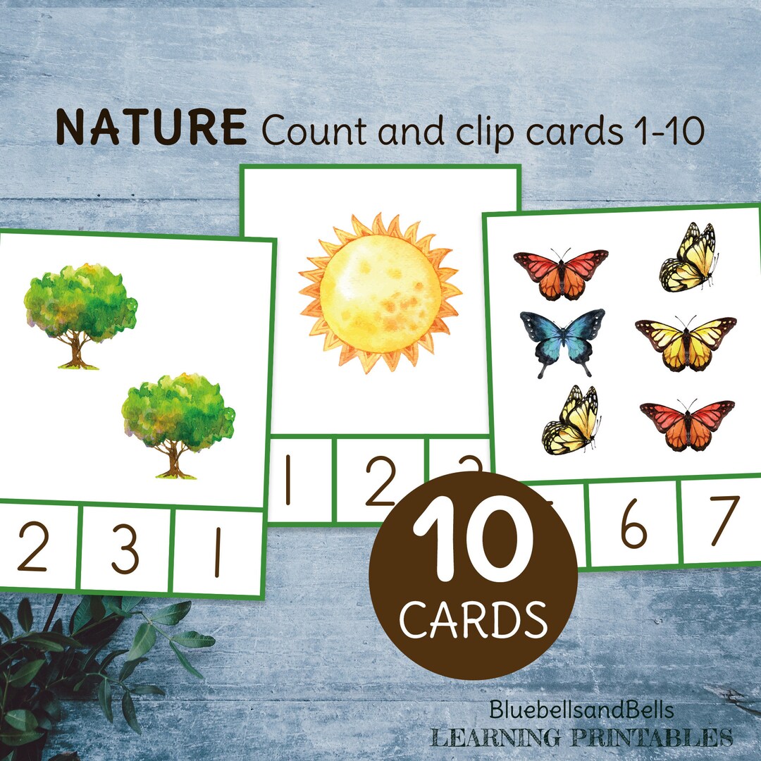Nature Count and Clip Cards 1-10. Preschool Math Printable Activity. - Etsy
