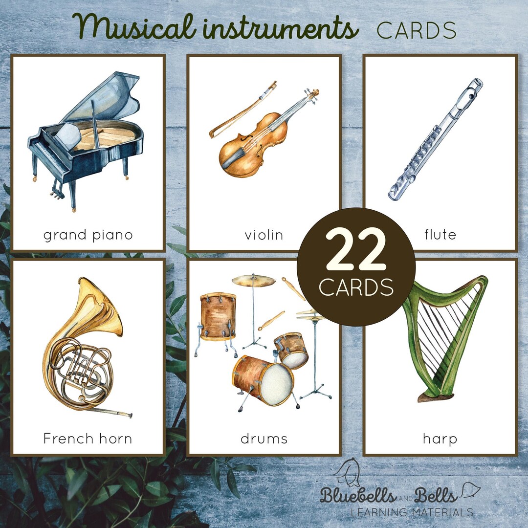 Musical Instrument Flashcards. Preschool and Kindergarten Watercolor ...
