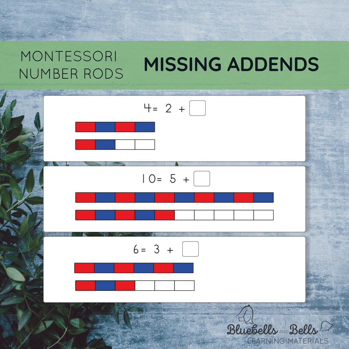 Montessori Number Rods Addition Printable. Missing Addend Equation ...