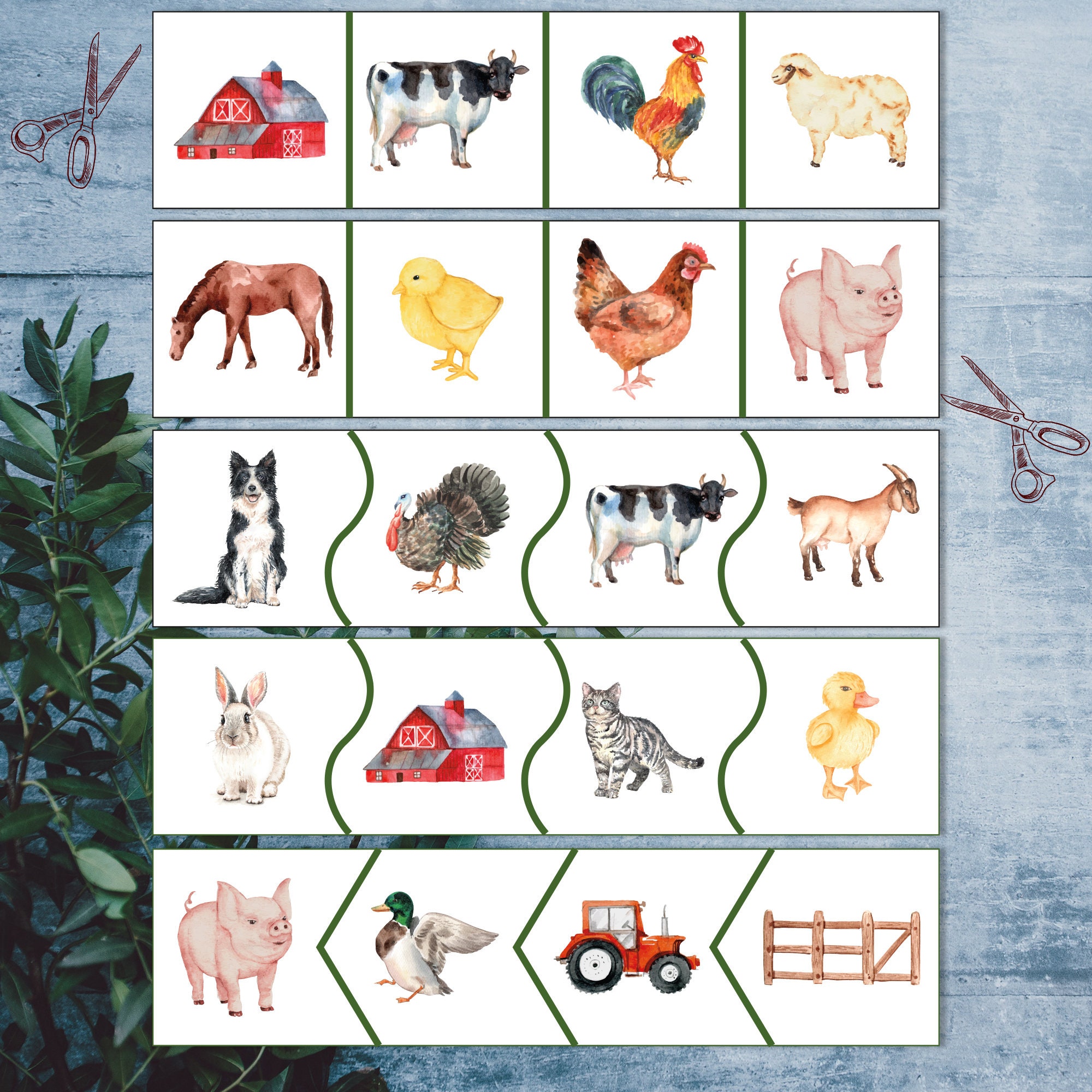 Farm animal cutting strips. Preschool scissor practice | Etsy