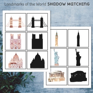 Preschool Shadow Matching Cards Landmarks of the World. Montessori ...