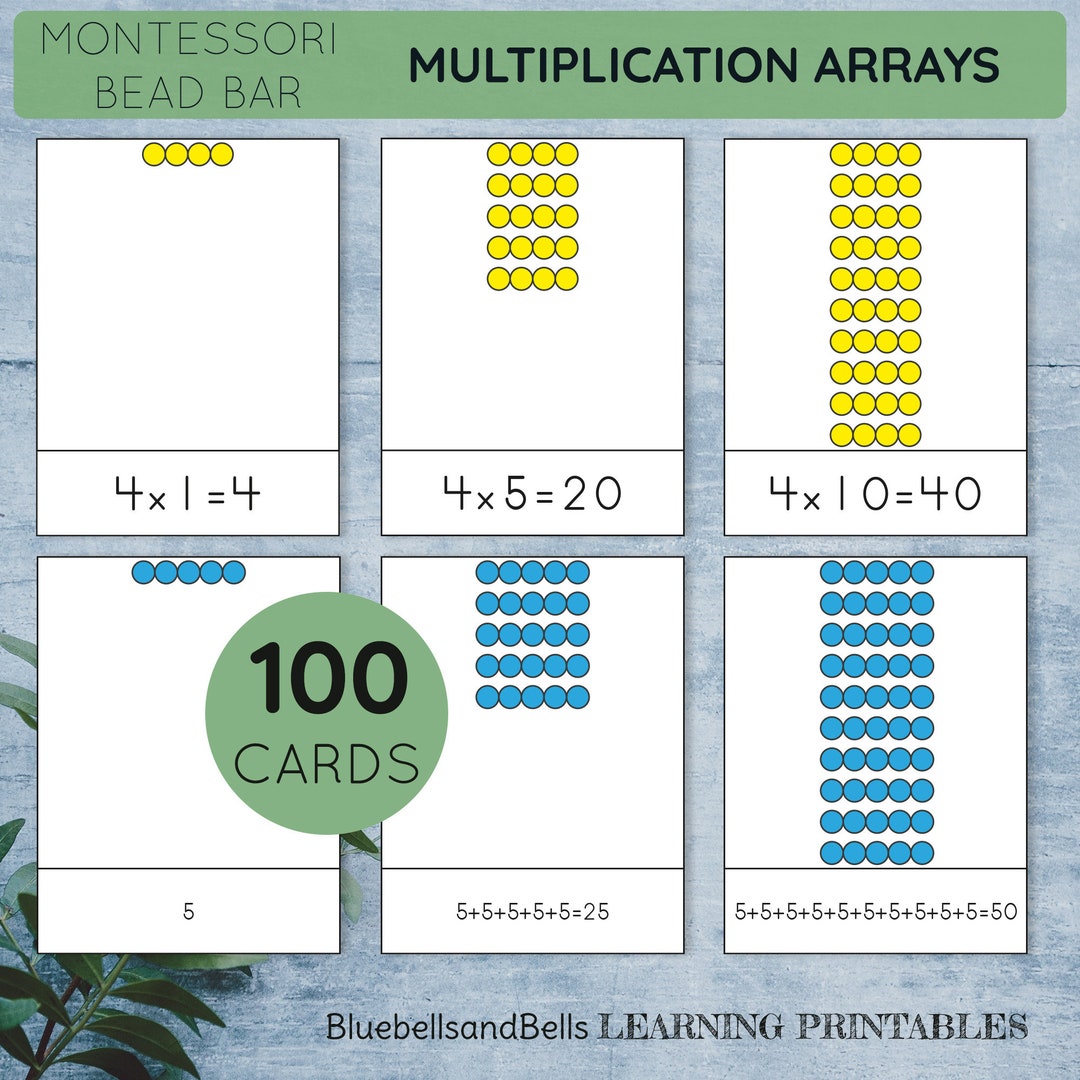 Montessori Bead Bar Multiplication Arrays Cards. Equal Groups, Repeated ...