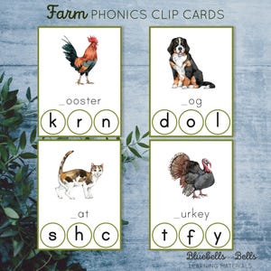 Farm Phonics Clip Cards. Montessori Printable Beginning Sound Activity ...