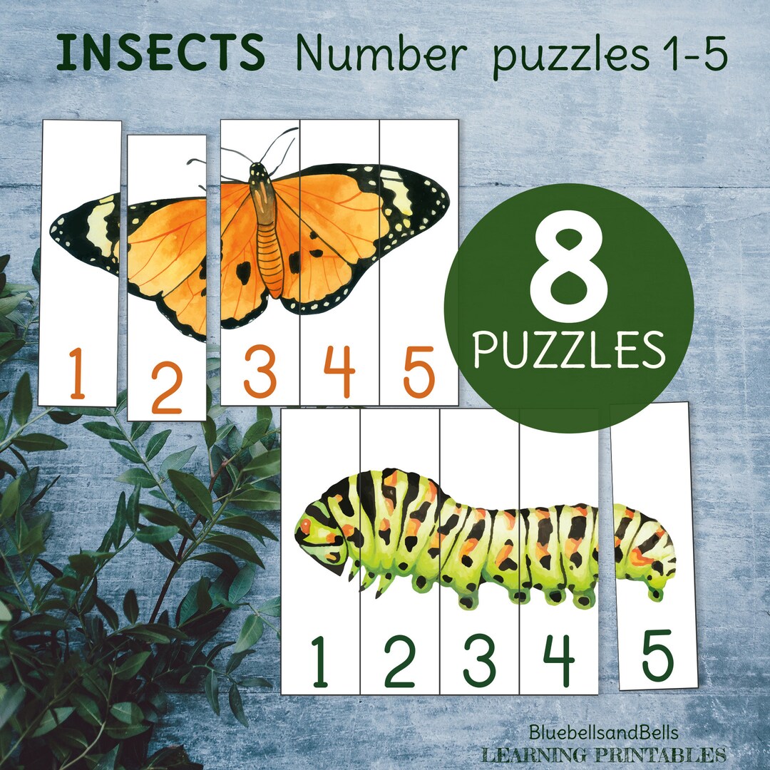 Insects Puzzle Number Sequence 1-5. Toddler Montessori Printable Busy ...