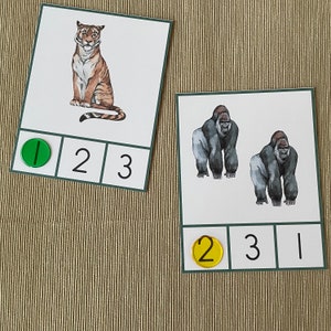 Rainforest Animals Count and Clip Cards 1-10. Preschool Math Printable ...