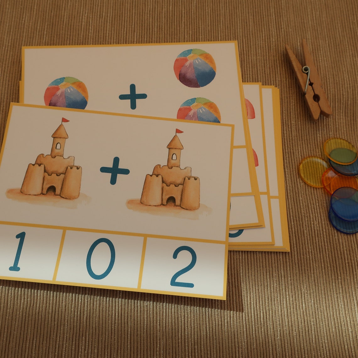 Montessori Summer Printable Addition Clip Cards. Preschool and | Etsy
