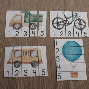 Toddler Puzzle Transport Number Sequnece 1-5. Printable Vehicle ...
