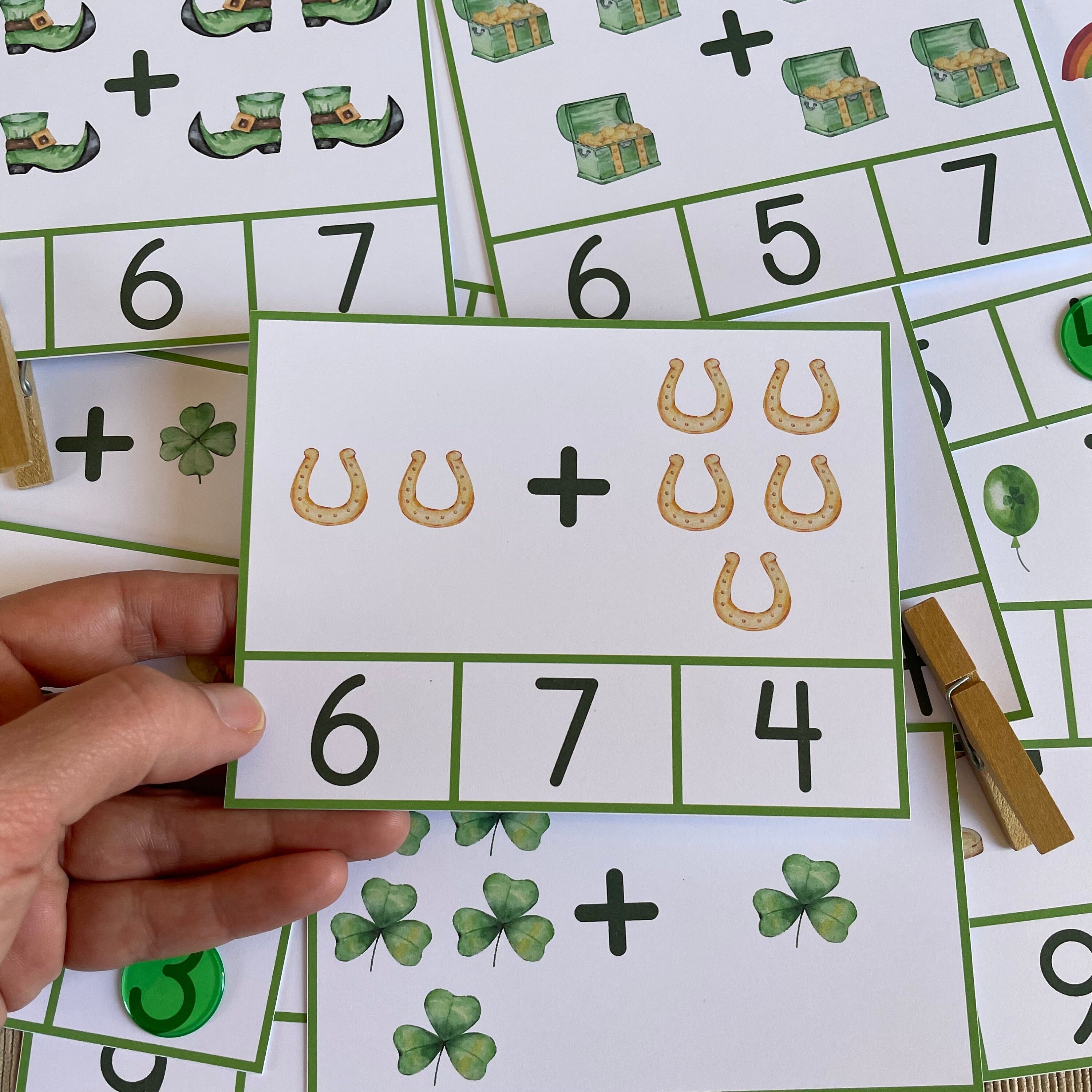 St. Patrick's Day Montessori Printable Clip Cards Addition 0-10 ...
