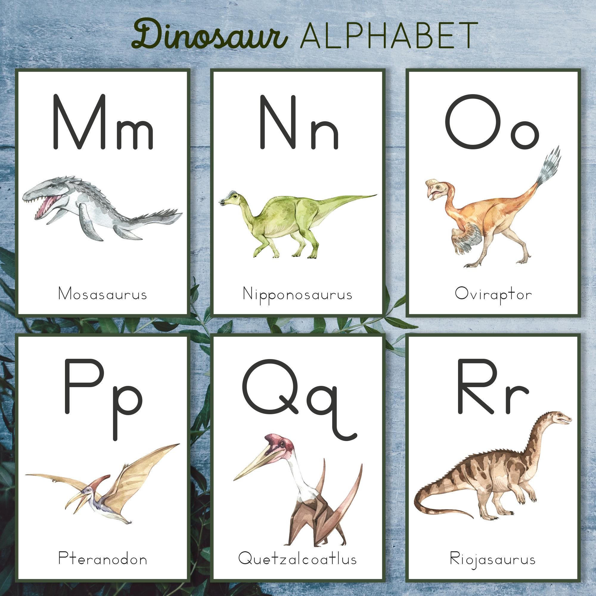 Buy Dinosaur Alphabet Flashcards. Watercolor Letter Cards. Kids ...