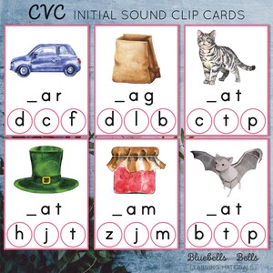 Phonics Printable CVC Word Clip Cards. Beginning Sound Printable ...