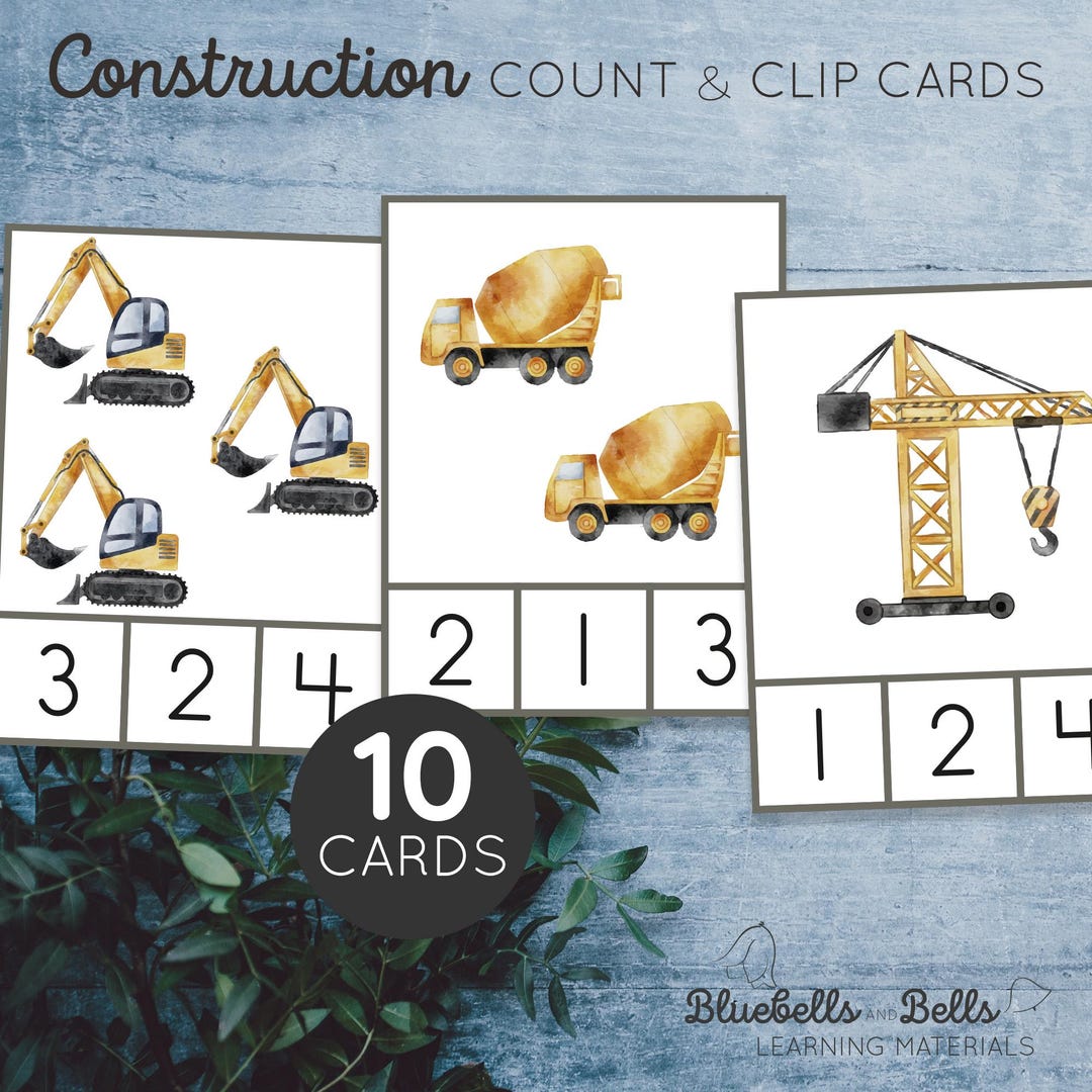 Construction Machines Count and Clip Cards 1-10. Preschool Math ...
