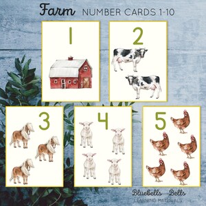 Farm Animal Number 1-10 Flash Cards. Toddler Watercolor Printable ...