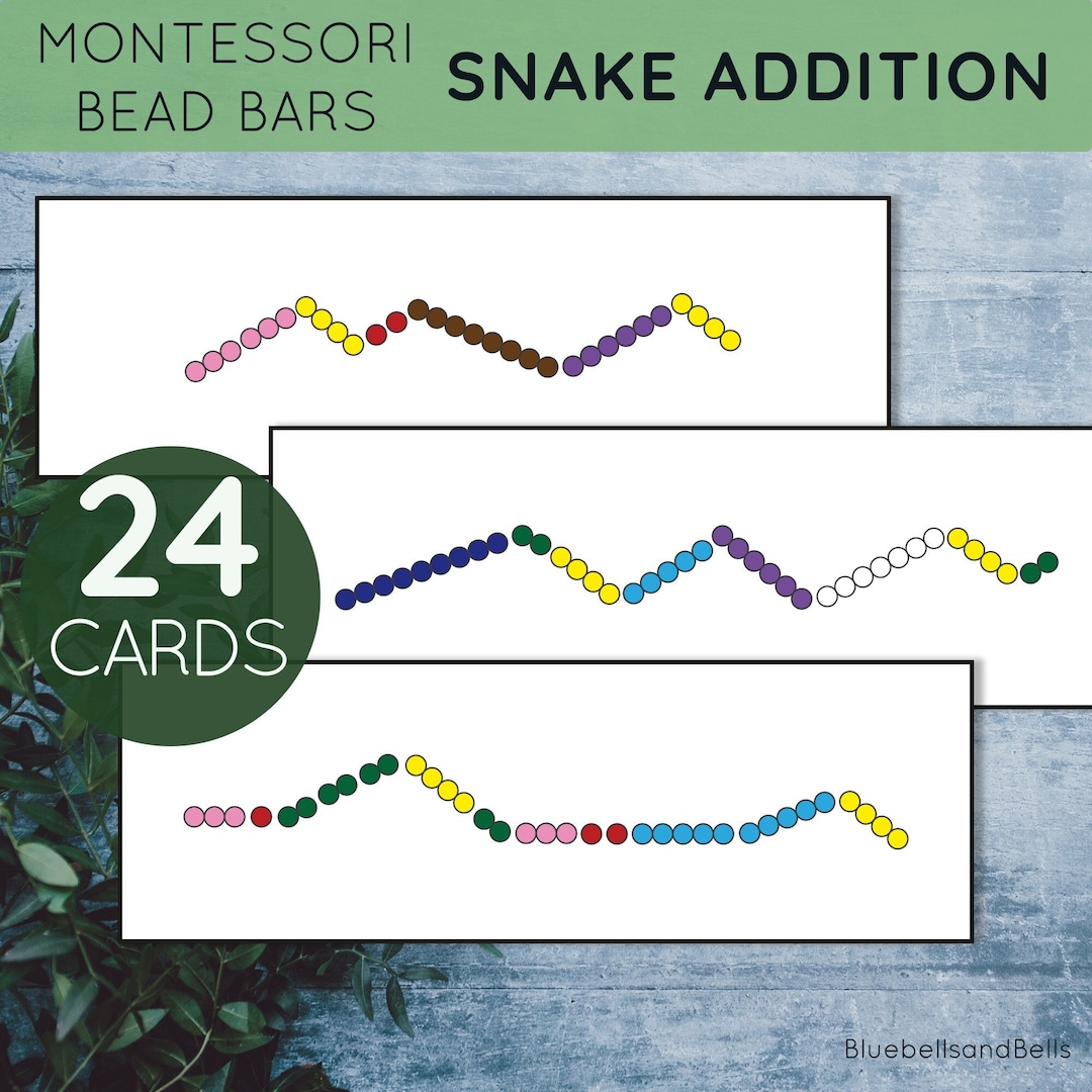Montessori Beads Snake Addition Cards. Kindergarten and 1st Grade Math ...