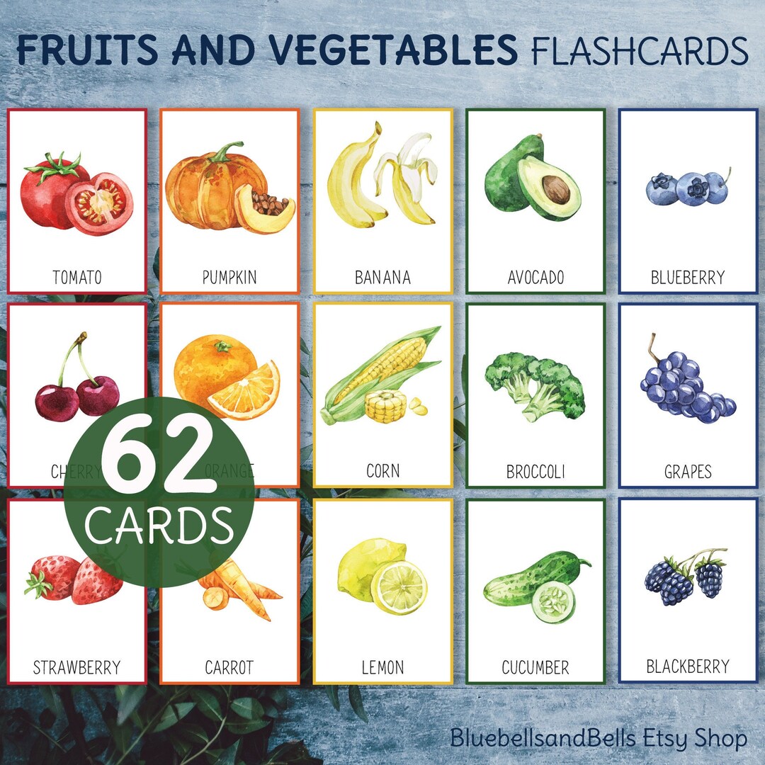 Fruits and Vegetables Cards. Toddler Printable Flashcards. Preschool ...