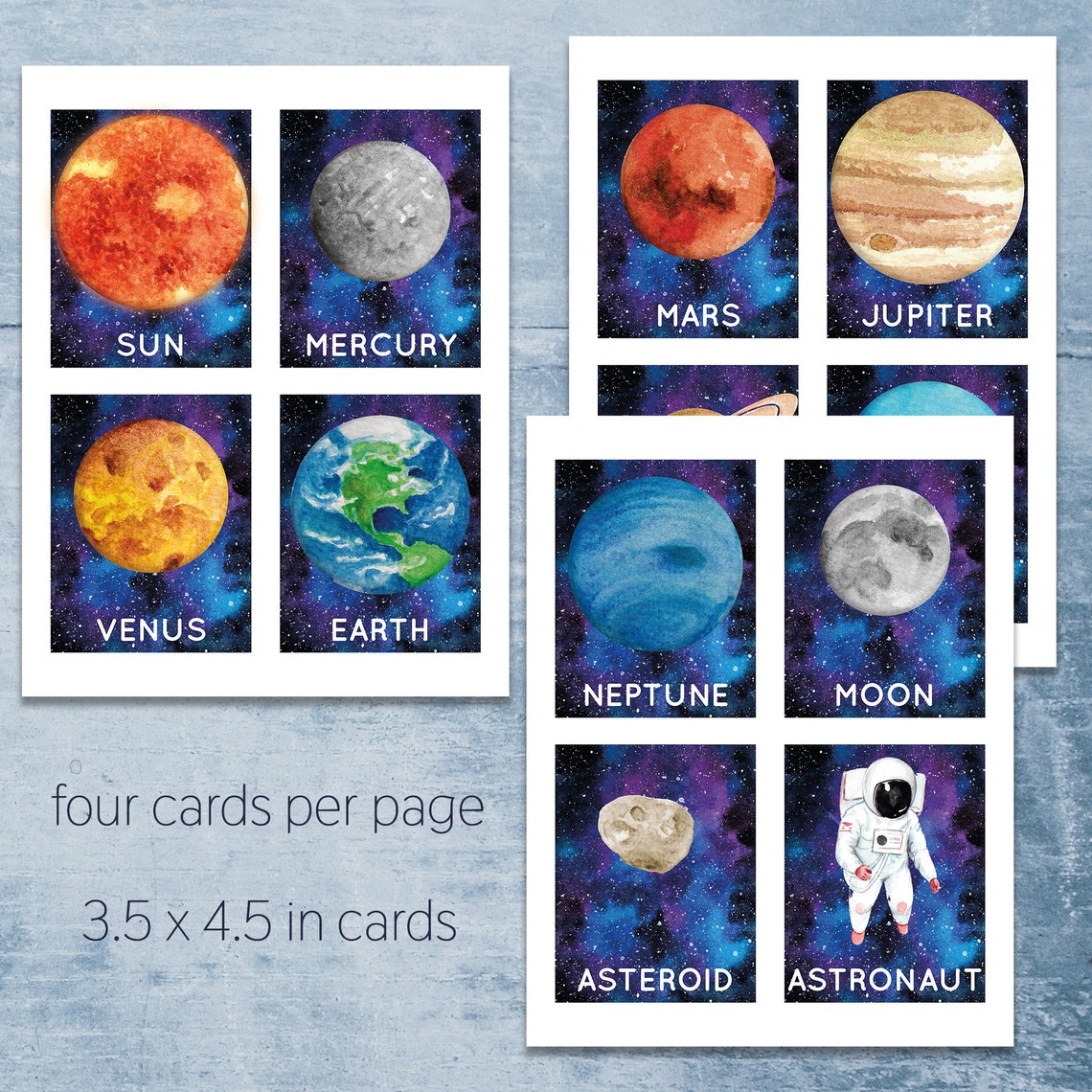 Solar System Printable Flashcards. Outer Space Cards Toddler. | Etsy