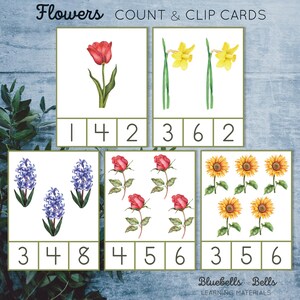 Flower Preschool Printable Count and Clip Cards 1-10. Montessori Spring ...