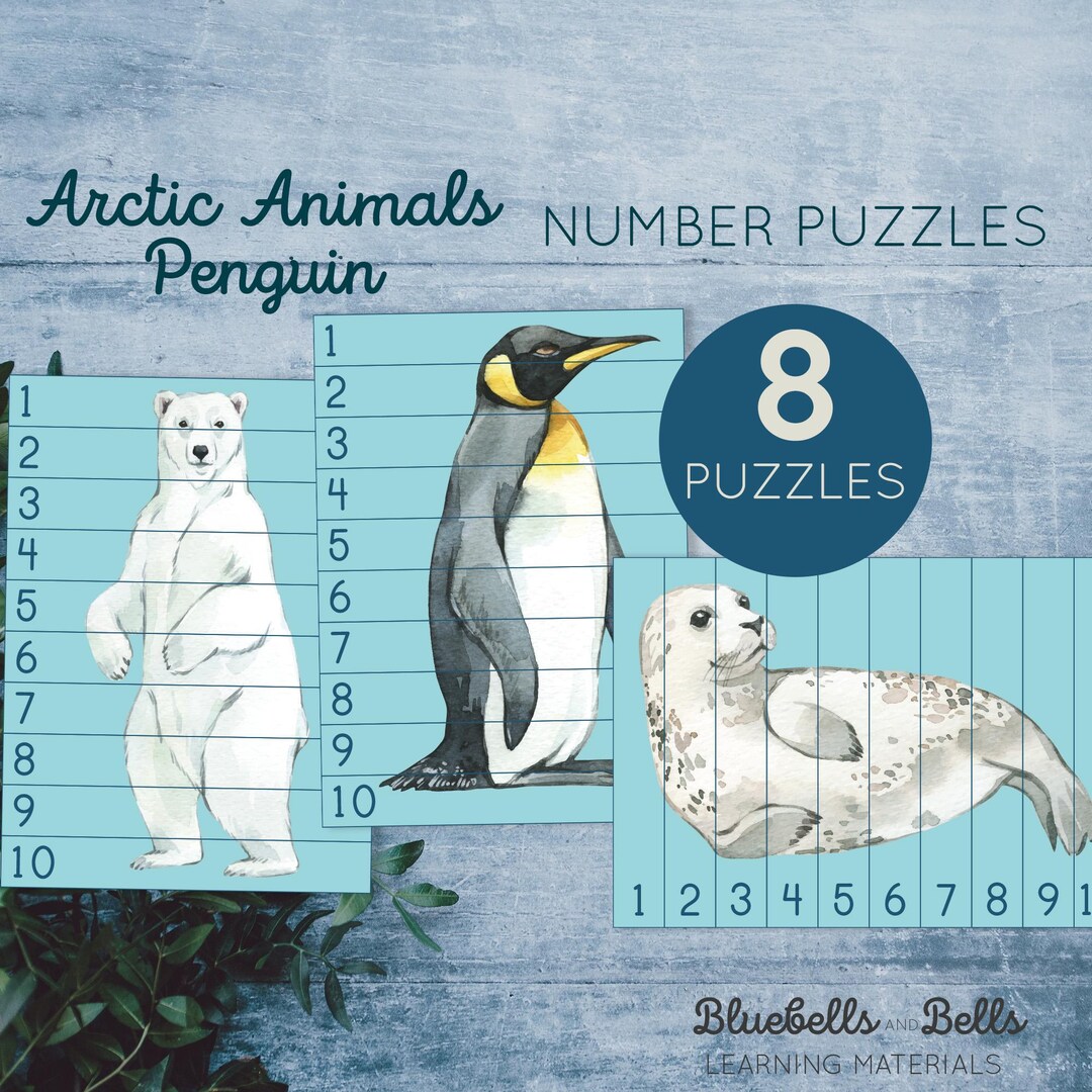 Arctic Animals Preschool Printable Puzzles 1-10. Penguin Number ...